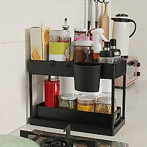 QANYEGN Under Sink Organizers, Large hatacity Slide Out Storage Baskets, PP Material Baskets for Bathrooms, Kitchens, Closets.(Black)