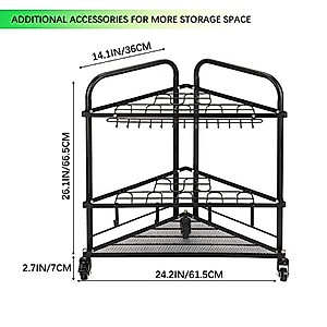 tonchean Garden Tool Organizer With Wheels Iron Corner Tool Storage Rack Rolling Corner Tool Storage Rack Easy To Install For Shed, Garage, Garden, Black
