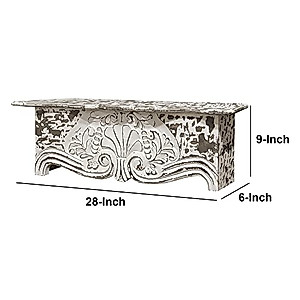 The Urban Port 28-Inch Wooden Floating Wall Shelf with Engraved Floral Details