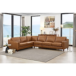 Hydeline Bella Top Grain Leather Sectional (L-Shape, Cognac), Feather Down, Memory Foam and Springs Seating