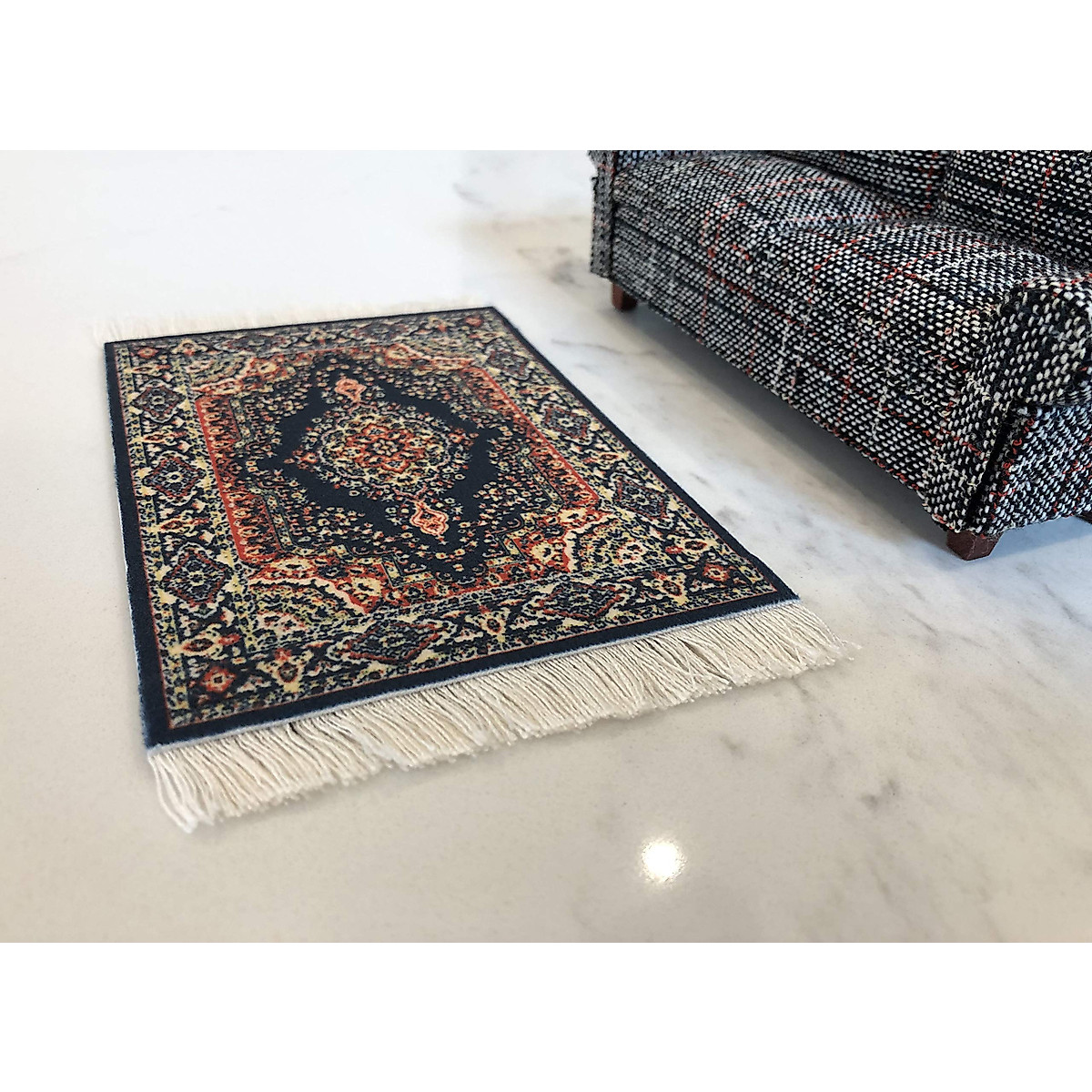 Set of 4 Dollhouse Rugs, Miniature Doll House Accessory, 6x4 Carpets, Rectangle, Kids Toy Furniture Carpeting Decor