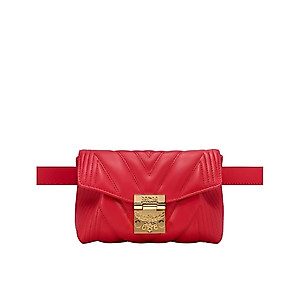 MCM Women's Patricia Red Quilted Leather Crossbody Belt Bag