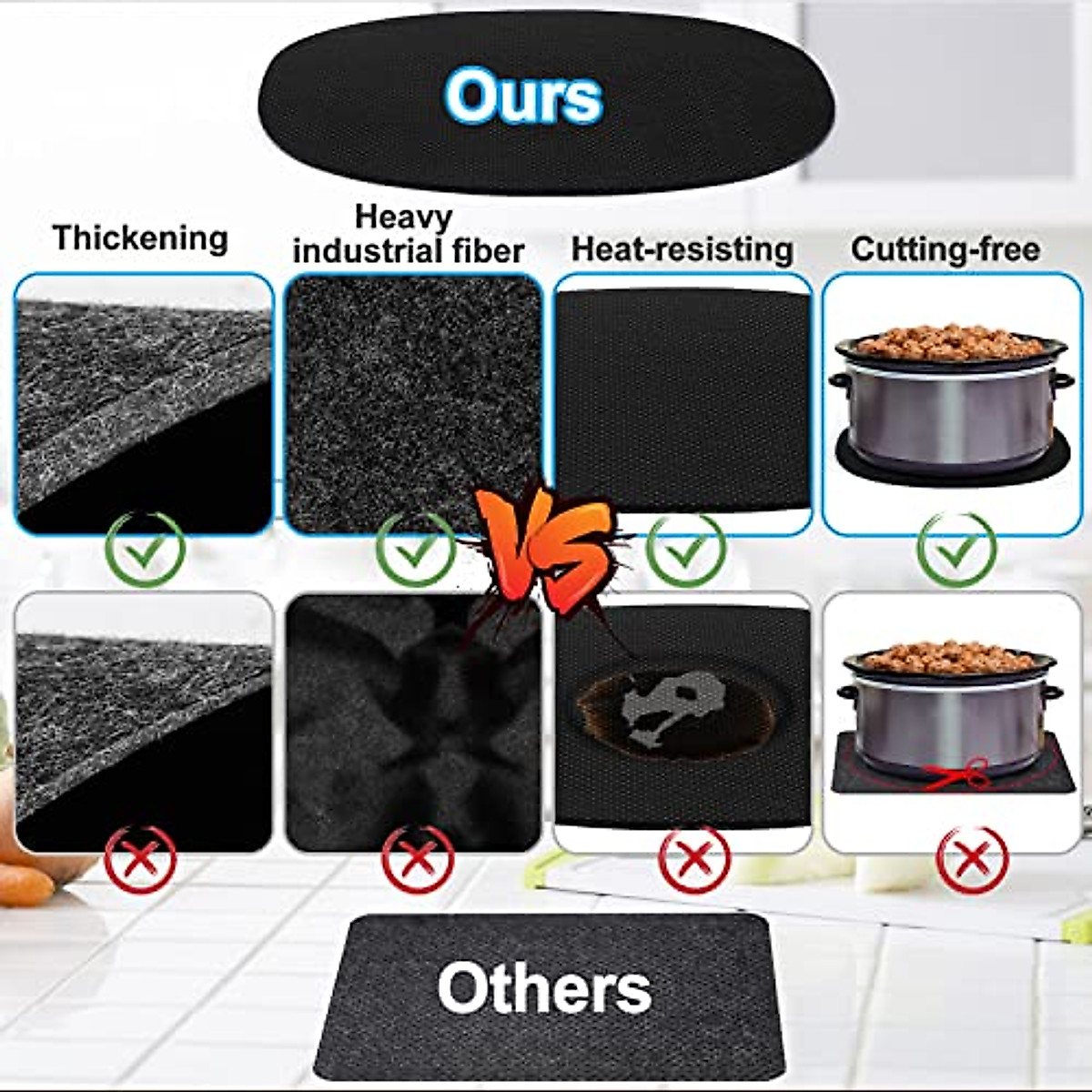 Vodolo Oval Slow Cooker Heat Resistant Mat for 6-8 Quart, Appliance Slider Function Countertop Protector Compatible with Crock-Pot/Elite Gourmet/Hamilton Beach etc 6-8 Quart Oval Slow Cooker