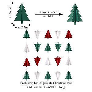 Red White Green Christmas Decorations - 2Pcs 3D Christmas Tree Paper Streamers Party Banner Garland Christmas Party Decorations Hanging Decor