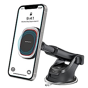 APPS2Car Suction Cup Magnetic Phone Mount for Car, Universal Dashboard Windshield Magnet Phone Holder Compatible with All Smartphones, Built-in 6 N52 Magnets