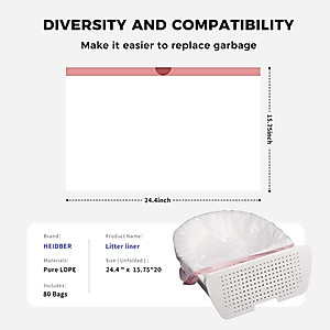 HEIDBER Drawstring Litter Liner Bags 80 Pack-Cat Litter Box Liner Bags for Litter Box Robot 3 and 4 Thick Waste Bags for Self-cleaning Cat Litter Box Liner Trash Bags for Home/Kitchen Trash Cans