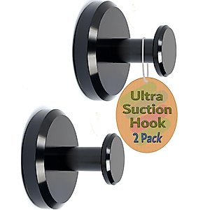 Kitston Suction Cup Hooks are Waterproof Solutions for The Shower, Bathrooms, and Kitchens to Hang Mesh Scrub Loofahs, Towels, Robes, and More, Black, 2 Pack