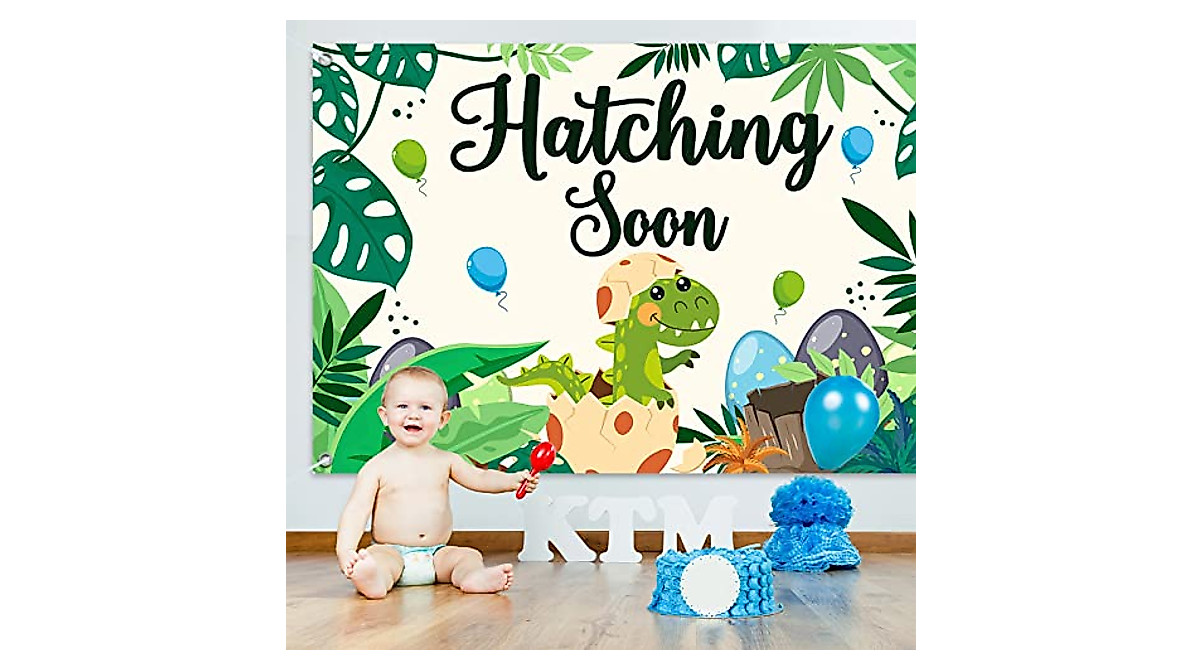 Hatching Soon Dinosaur Baby Shower Backdrop Banner Decor