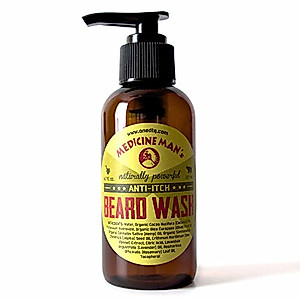 Medicine Man's Beard & Mustache Care Kit: Itchy Beard Wash 4,7 FL OZ, Anti Itch Beard Oil 2 FL OZ, Beard & Mustache Balm 2 FL OZ - in a Mustache Stamped Linen Pouch