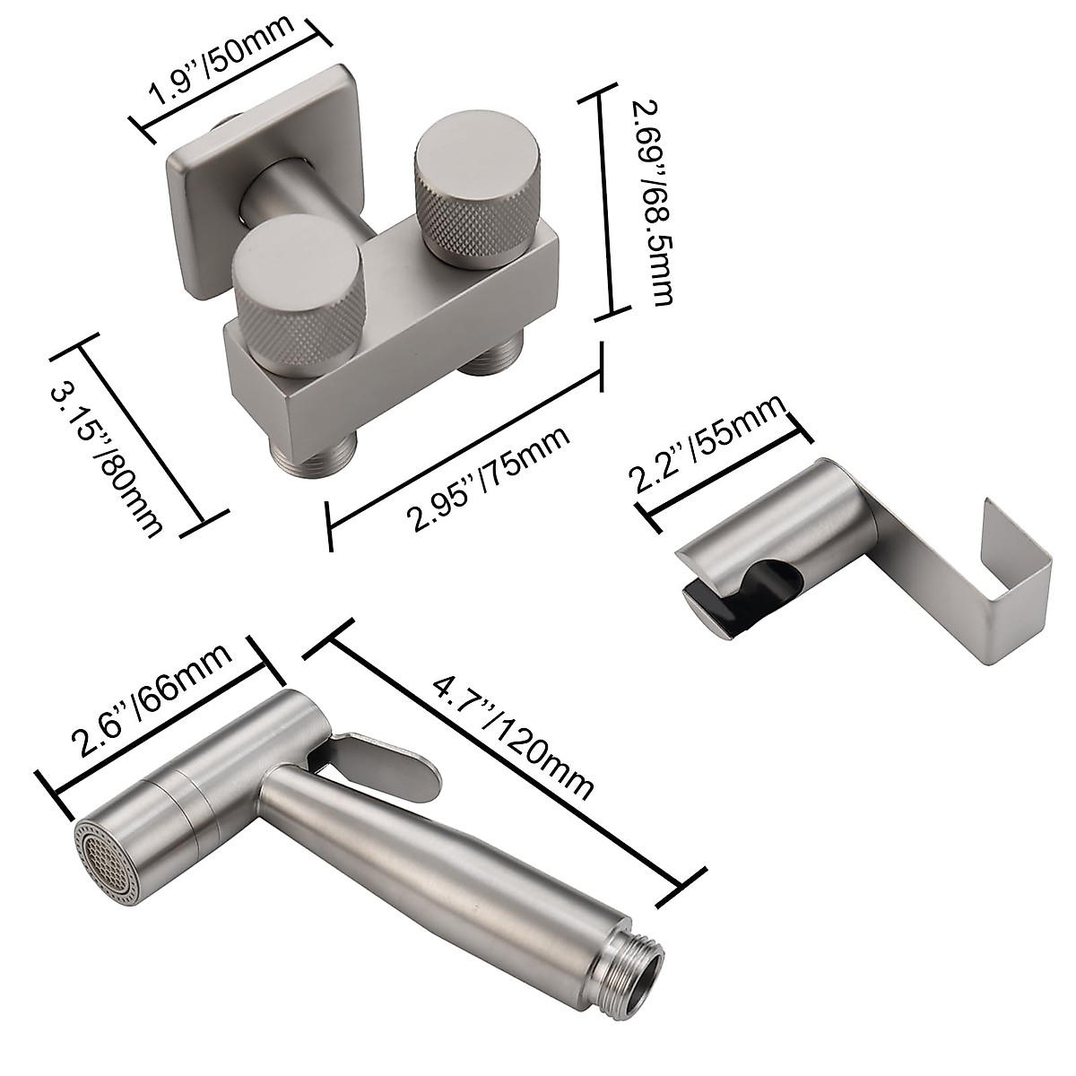 Handheld Bidet Sprayer for Toilet, Rzoeox 1-In-2-Out Dual Switch Valve with Water Pressure Control Sprayer for Feminine Wash Pet Shower Muslim Shower Cloth Diaper Sprayer Set Toilet Sprayer