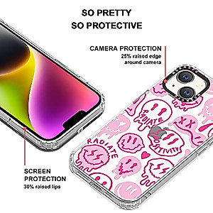 MOSNOVO Compatible with iPhone 14 Plus Case, [Buffertech 6.6 ft drop Impact] [Anti Peel Off Tech] Clear TPU Bumper Phone Case Cover Pink Smiles Positivity Radiate Face Designed for iPhone 14 Plus 6.7"