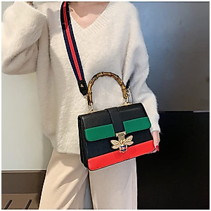 JayGsempire Luxury Medium top handle bag with Bamboo handle, Crossbody Bags for Women, Satchel Handbags, bee bags, women Purses (Black)