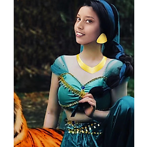 Gifytel Halloween Costume Princess Gold Necklace and Earrings Collar Bib Simple Statement Necklace Jewelry Dangle Large Big Teardrop Earrings Party Costumes Accessories for Women