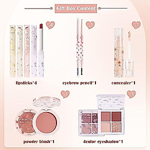 Makeup Kit for Women 8 Pieces Makeup Sets, 4 Color Lipsticks& Eyeshadow, Eyebrow Pencil, Concealer, Blush Palette 8Pcs Gift Box Makeup Bundle Value Set