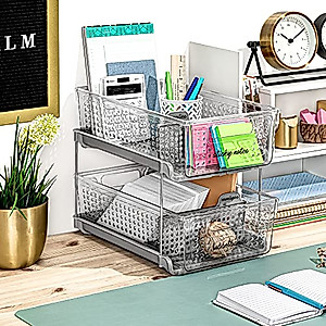 madesmart 2-Tier Plastic Multipurpose Organizer with Divided Slide-Out Storage Bins, Under Sink and Cabinet Organizer Rack, Clear