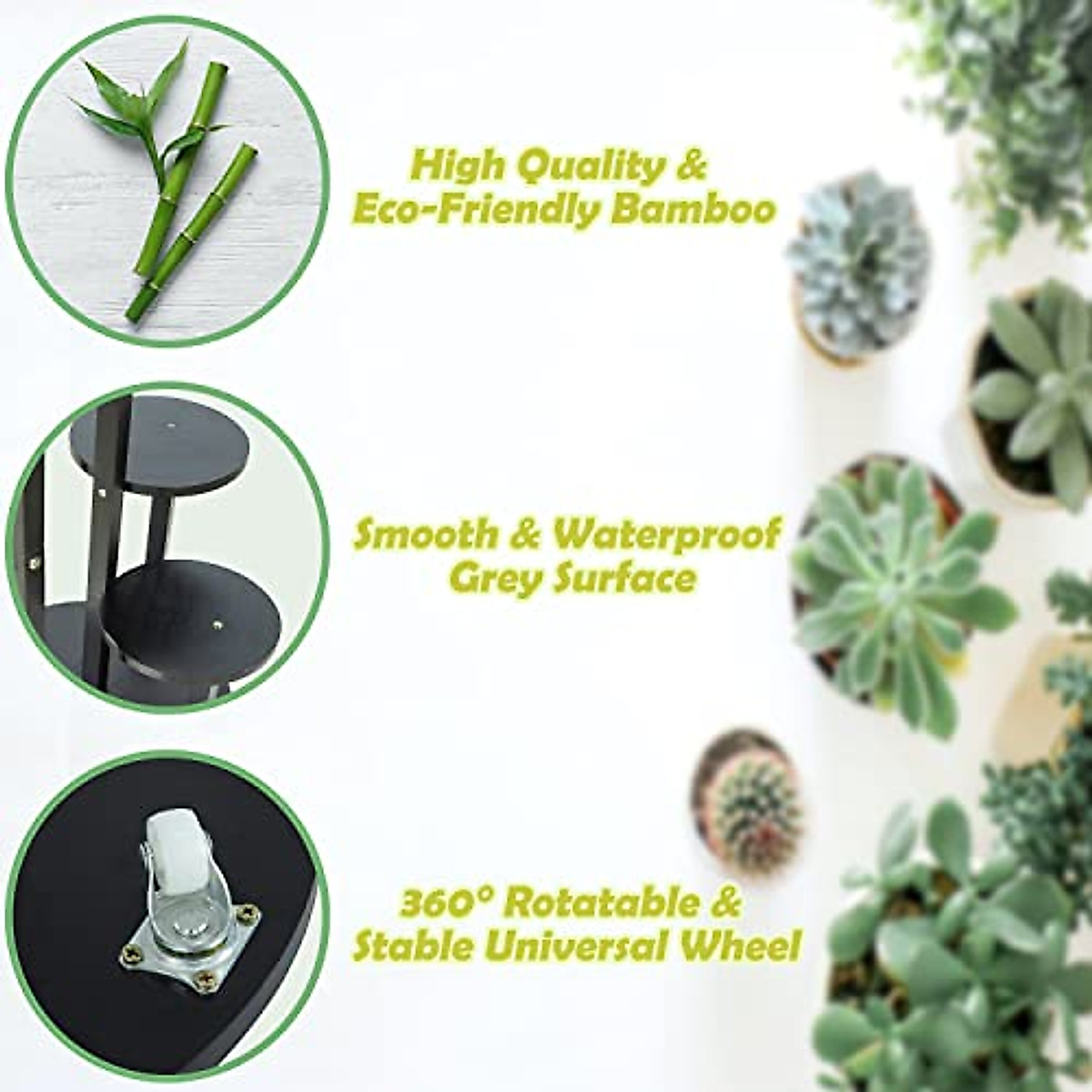 Bamboo Plant Stand for Indoor Outdoor 5 Tier Tall Corner Plant Stand Round Display Rack Multiple Flower Pots Holder Shelf for Patio Garden, Living Room, Balcony and Bedroom (Black)