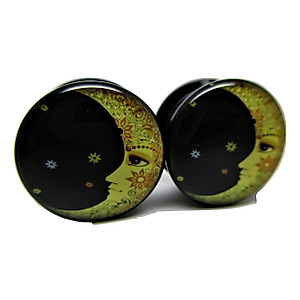 Pierced Republic Moon & Stars Ear Plugs - Acrylic - Screw-On - New *Pair* - 8 Sizes (00 Gauge (10mm))
