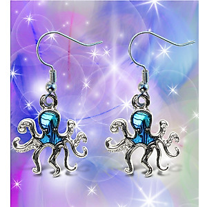 Puzzled Octopus Earrings - Charming New Zealand Blue Paua Shell Octopus Jewelry Earrings, Elegant Abalone Shell Sea Animals Earrings, Unique Jewelry Sterling Silver Earrings Gifts for Women - 3 Inches