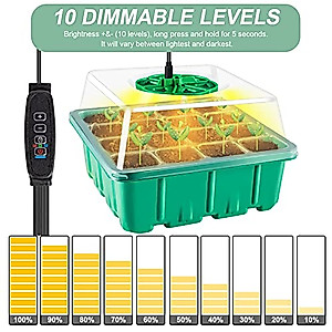 OBUXXIE Seed Starter Tray with Grow Light - 5Pcs Seed Starter Kit with Adjustable Brightness & Humidity for Indoor Seed Growing Germinating Propagation, 2 Meters Timing Controller (16x5 Cells)