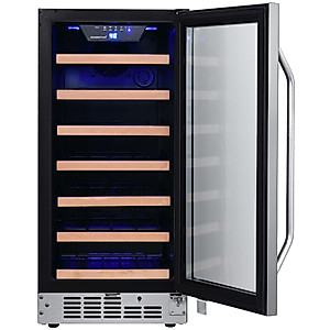 EdgeStar CWR302SZ 15 Inch Wide 25 Bottle Built-In Single Zone Wine Cooler with Reversible Lockable Door and LED Lighting - Stainless Steel