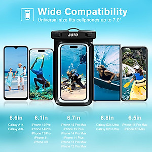 JOTO IPX8 Waterproof Phone Pouch Case, Underwater Dry Bag for Phone Protector for iPhone 15 14 13 12 11 Pro Max, Galaxy S24 S23 S22 Ultra Pixel to 7" Cruise Vacation Essential -2 Pack, Black