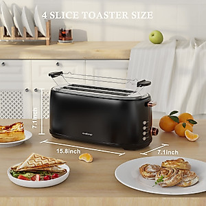 Evoloop Toaster 4 Slice, Stainless Steel Bread Toasters, 6 Bread Shade Settings, Reheat, Bagel, Defrost, Cancel Function, 1.5" Extra Wide Slots,Removable Crumb Tray（Black）