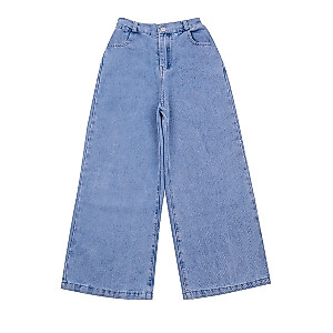 Milokado Big Girls Kids Jeans Casual Elastic Waist Wide Leg Demin Pants Size 5-13 Years (Blue Z, 12-13 Years)