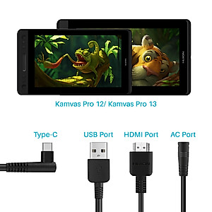 HUION 3-in-1 Cable for KAMVAS Pro 12/13/16 Graphics Drawing Monitor with HDMI, AC and USB Cables Included