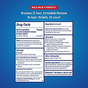 Mucinex Chest Congestion Maximum Strength 12 Hour Extended Release Tablets Relieves Chest Congestion Caused by Excess Mucus(#1 Doctor Recommended OTC expectorant), 1200mg, 42 Count (Pack of 1)
