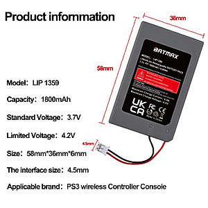 Batmax 2Pc LIP1359 Battery Replacement for Sony PS3 PlayStation 3 Controller Sixaxis Dualshock 3 CECHZC2E CECHZC2U