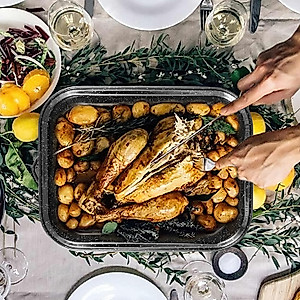 Roasting Pan With Lid and Rack, 21” Rectangular Roasting Pan, 25lb Turkey Roaster Pot, Large Oven Roaster Tray for Baking Turkey, V-Rack and Versatile Lid Bone Turkey Baster by JY COOKMENT