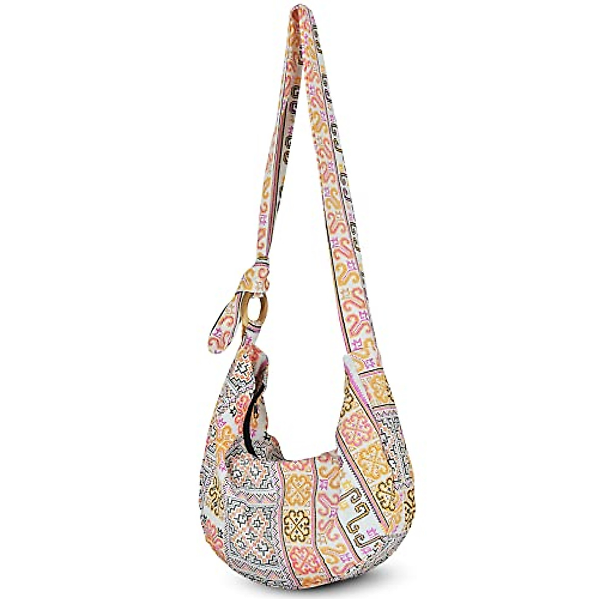 Your Cozy Women's Crossbody Handbags Hippie bag Boho Hobo Bags for Women Shoulder Sling Bag Hippie Tote Bag Handmade Cotton Hippie Purse with Adjustable Strap (Tribe_White)