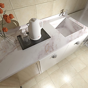 Marble Contact Paper for Countertops Marble Wall Paper Matte Peel and Stick Wallpaper Removable Self Adhesive Granite Vinyl Film Waterproof Roll 15.7”×79” Thick, Easy to Clean & Install White/Gold