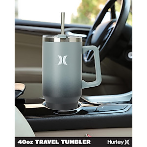 Hurley Tumbler Thermos - 40oz Double Wall Vacuum Insulated Travel Mug with Handle - BPA Free Stainless Steel Water Bottle - Leak Proof Hot and Cold Coffee Car Cup, Size 40 Ounces, Gradient Black/Grey
