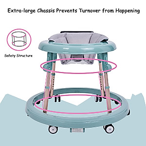 Eliantte Foldable Baby Walker, Sit to Stand Activity Center with Wheels, Seat and Height Adjustable, Black
