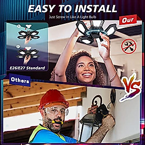 Motion Sensor Garage Light 150W Deformable Garage Ceiling Light Bulb 15000LM LED Garage Lights Motion Activated Garage Light with 5 Adjustable Panels for Garage Basement Attic Warehouse Workshop