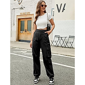 MOYEE Cargo Pants for Women High Waisted and Wide Leg Casual Y2K Pants Baggy Trousers with 7 Pockets(Black, Large)