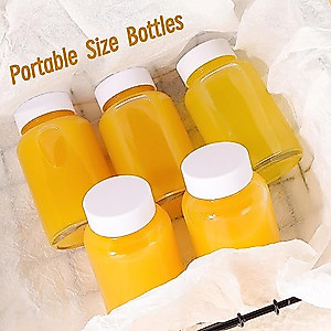 HINGWAH 12 Pack 4 OZ Glass Shot Bottles with Caps, 120 ML Empty Wellness Juice Shot Bottles, Reusable Clear Glass Bottles for Juice, Shots and Homemade Beverages