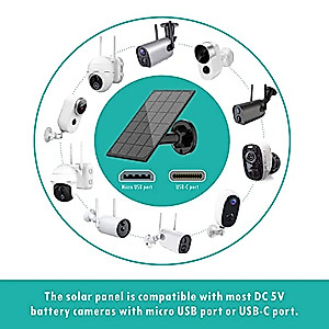 Solar Panel for Wireless Outdoor Security Camera Compatible with DC 5V Rechargeable Battary Powered Surveillance Cam, Continuous Solar Power for Camera(No Camera)