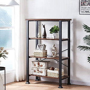 HOMBAZAAR 4 Tier Bookshelf,Rustic Brown Industrial Book Shelf,Engineered Wood and Metal Deep Bookcases,Low Shelf Bookcase for Living Room,Office,Bedroom and Kitchen