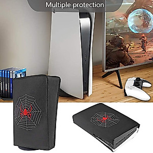 MASiKEN Universal Cover for PS5 Console, Dust Cover Place Upright, Soft Neat Lining Dust Protector for Playstation 5 Digital and Disc Version, Precision Cut Easy Access Cable Port (Red Spider)