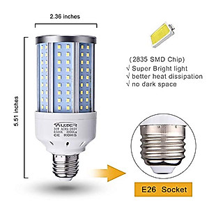Auzer 30W (200W Equivalent), Daylight, E26 Standard Base, LED Corn Light Bulb | 2-Pack