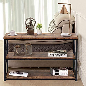NSdirect Rustic Console Table, Farmhouse Sofa Table&TV Stand,Industrial 3-Tier Long Hallway/Entryway/Entrance Table with Storage Open Bookshelf for Living Room Bedroom Foyer,Brown Oak