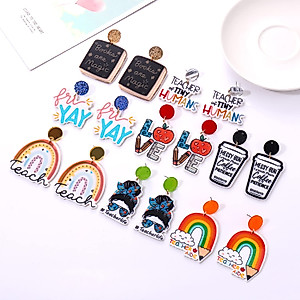 8 Pairs Teacher Earrings Acrylic Rainbow Pencil Book Drop Dangle Colorful Math Back To School Jewelry Appreciation Gifts