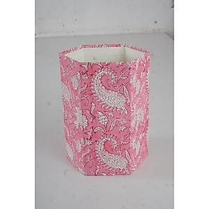 Floral Hand Block Printed 3.3 Gallon Decorative Waste Basket – Eco-Friendly Cardboard Trash Can, Plastic-Free & Sustainable, Perfect for Christmas and Housewarming Gifts (1, Pink MUKAT)