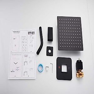 Black Shower Faucet GGStudy Single Function Shower Trim Kit with Rough-in Valve Shower Set Bath Rainfall Shower Faucet System 8inch Square Stainless Steel Metal Shower Head