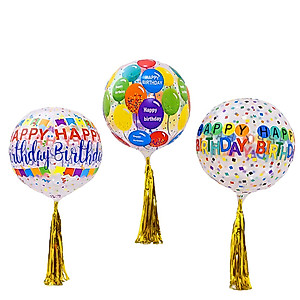 22”Bobo Balloons Printed "HAPPY BIRTHDAY" 4D Balloons Shiny Gold Tassels Happy Birthday for Party Decoration Supplies