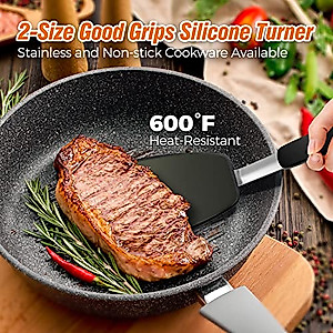 Silicone Spatula, Forc 3 Pack 600°F Heat Resistant BPA Free Nonstick Cookware Dishwasher Safe Flexible Sturdy Nonporous Spatula Set, Rubber Spatula for Flipping Eggs, Steak, Burgers, Crepes,Black