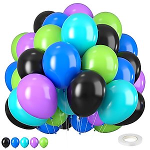 Green Purple Teal Balloons, 12 inch Green Purple Teal Blue Black Balloons for Boys Girls Monsters Theme Birthday Party Baby Shower Wedding Bridal Shower Decorations