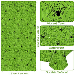 TREWAVE 3 Pack Halloween Spiderweb Tablecloth Rectangular Plastic Spider Web Table Cloth Large Size Table Covers for Home Decor Halloween Party Decorations 54" x 108" (Green)